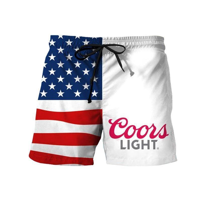 USA Flag Fourth Of July Coors Light Swim Trunks Summer Wear Hawaiian ...
