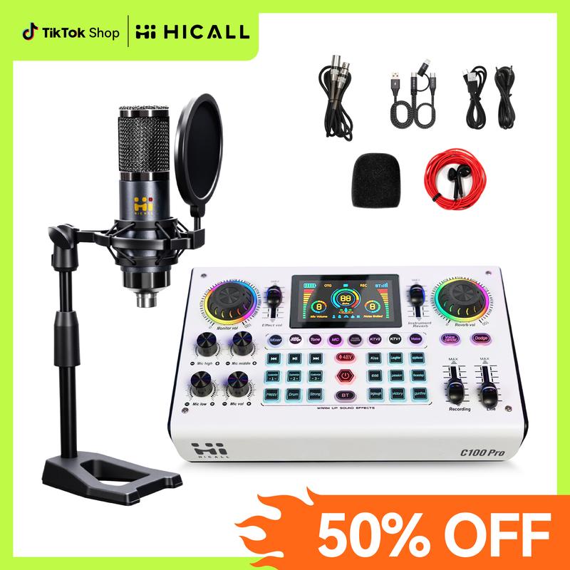 HiCall C100PRO-P15 Live Audio Mixer, 48V Digital Sound Card, Dual DSP ...