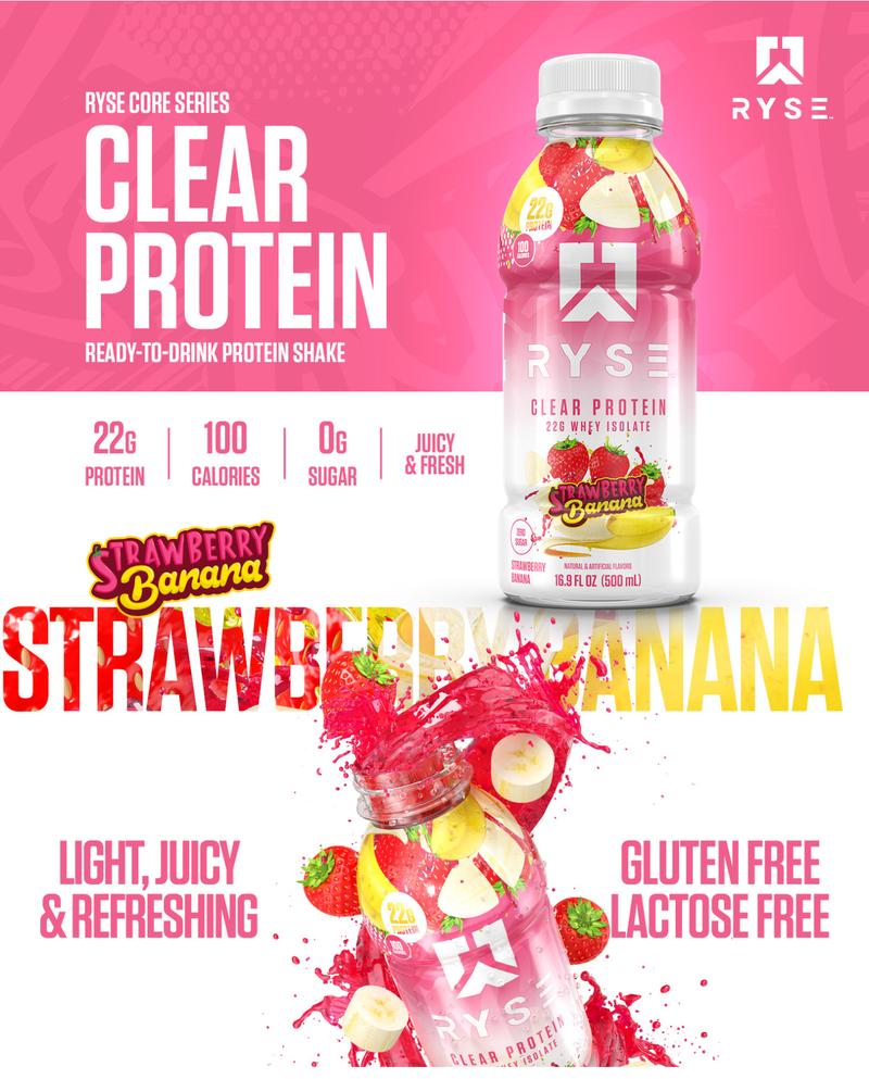 RYSE Clear Protein Shake - Pack of 12 - Whey Isolate 22g Protein ...