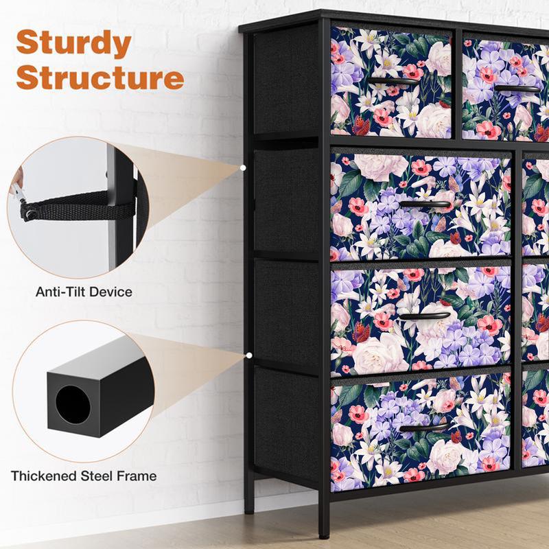 10-Drawer Fabric Storage Cabinet with Seamless Floral Design - TikTok Shop