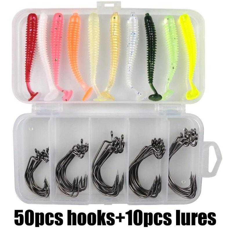 60 Pc Hooks and Soft Lures for Saltwater and Freshwater Fishing - TikTok Shop
