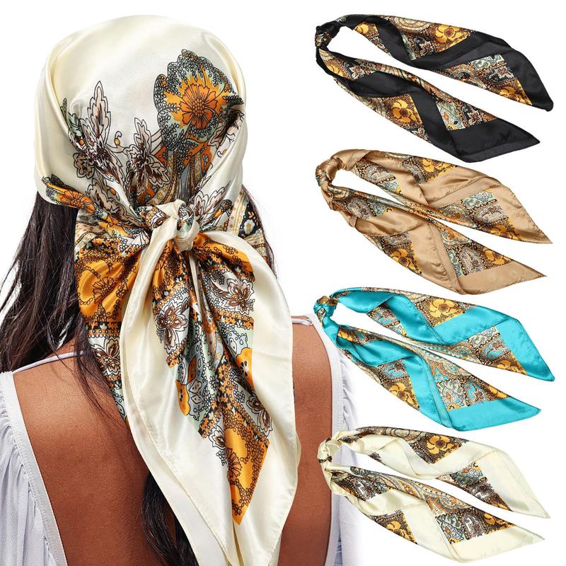 AWAYTR 4PCS/set 35” Large Square Head Scarves Silk Like Neck - TikTok Shop