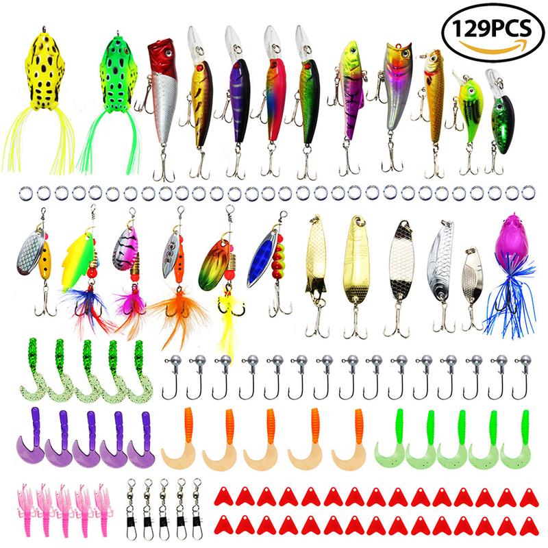 129pcs Fishing Lures Kit, bass lure kit for Freshwater Bait Tackle ...