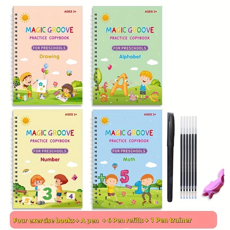 4PCS Grooved Handwriting Practice Workbooks for Kids Age 3-7, Reusable ...