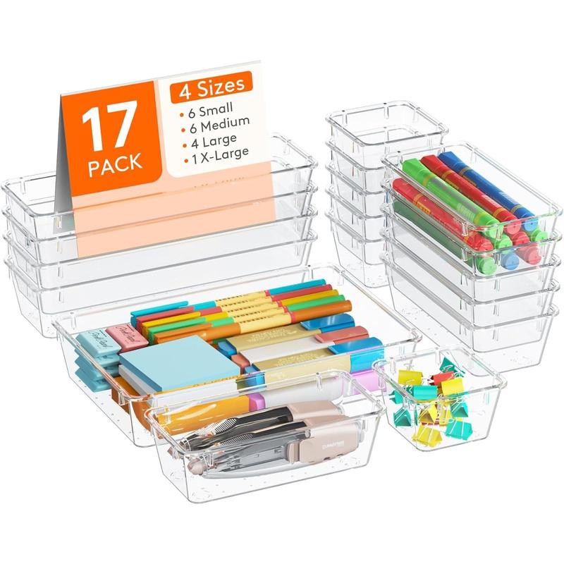 Drawer Organizer 28PCS, 4 Sizes Clear Plastic Desk Drawer Dividers ...