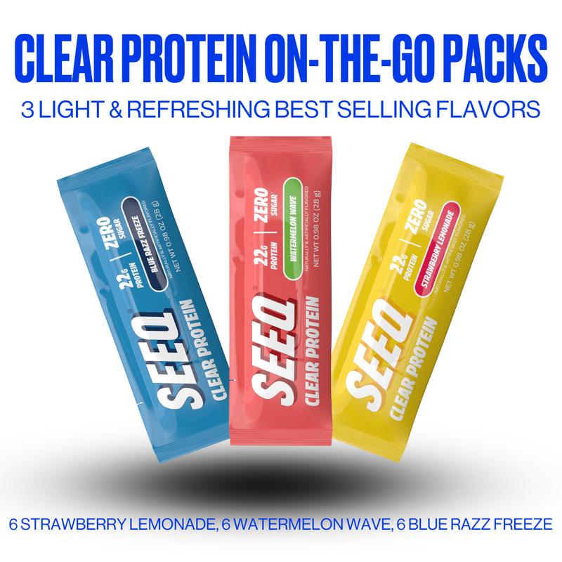 SEEQ Clear Protein Powder - 18 On-The-Go Packs - 22 Grams of Clear Whey ...