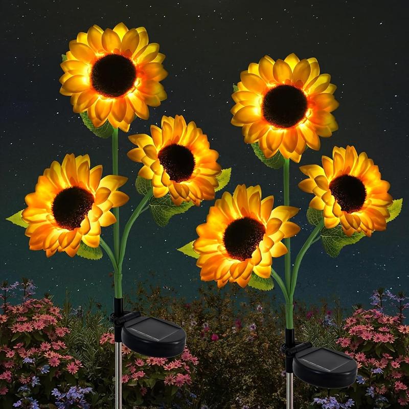 Outdoor 3 Heads Sunflower Light, LED Simulation Sunflower Design Solar ...