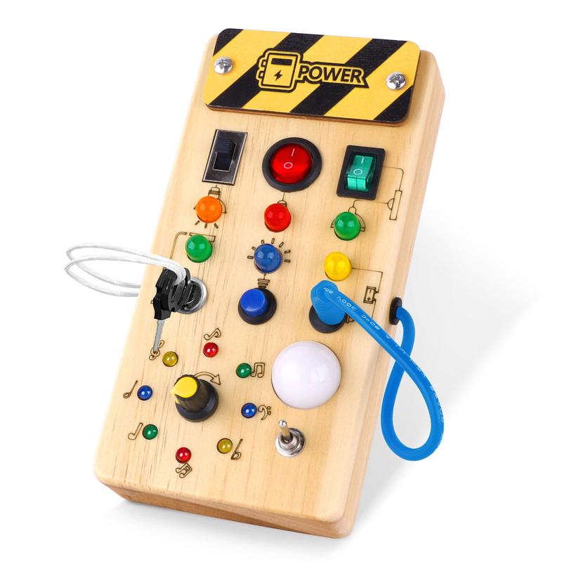 KONIJIWA Montessori Wooden Busy Board with 8 LED Light switches ...