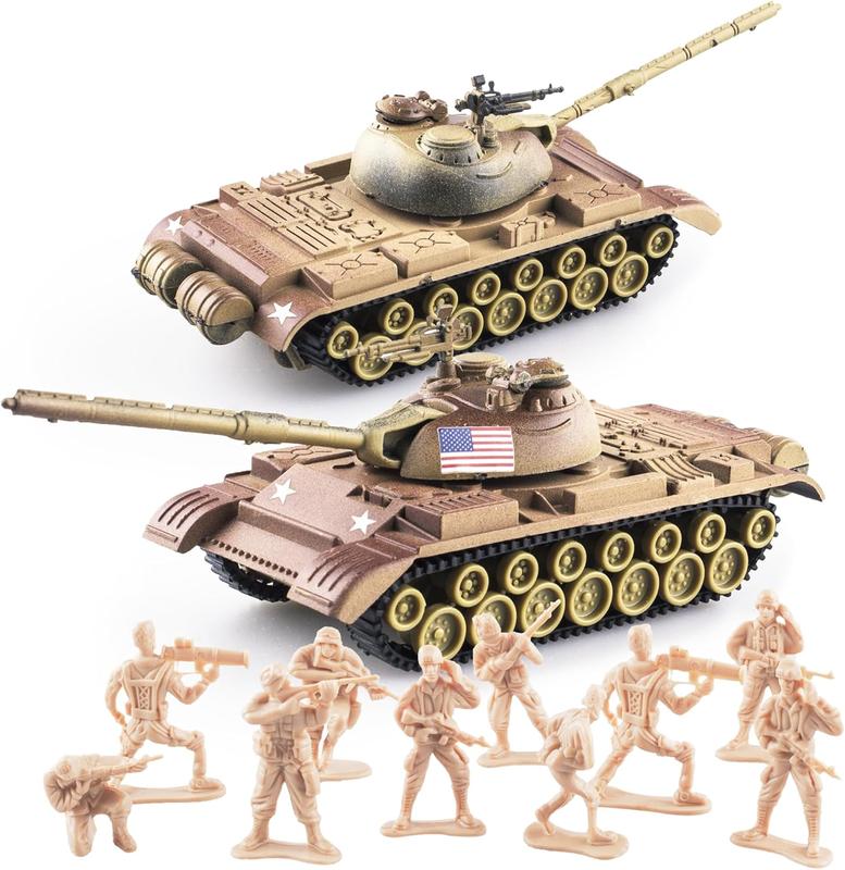 1:72 WW2 Army Tank and Army Men Toys Playset, 2pc US Desert Tan Tank-2 ...
