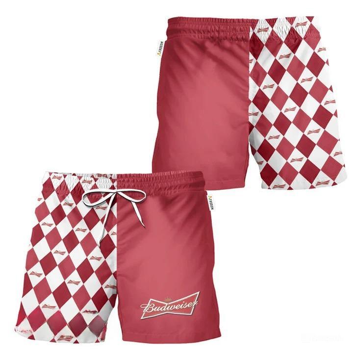 Budweiser Diamond Split Hawaiian Shorts, Trendy Beach Shorts - TikTok Shop