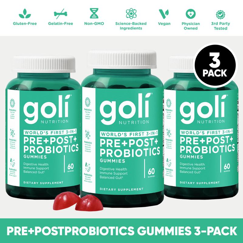 3 Bottles of Goli Pre, Post, Probiotics Gummy - World's First 3-in-1 ...