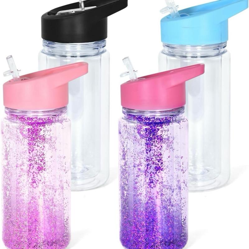 10oz Plastic Bottle Snow Globe Tumbler with Colorful Glitter Inside and Lid Options Available ...