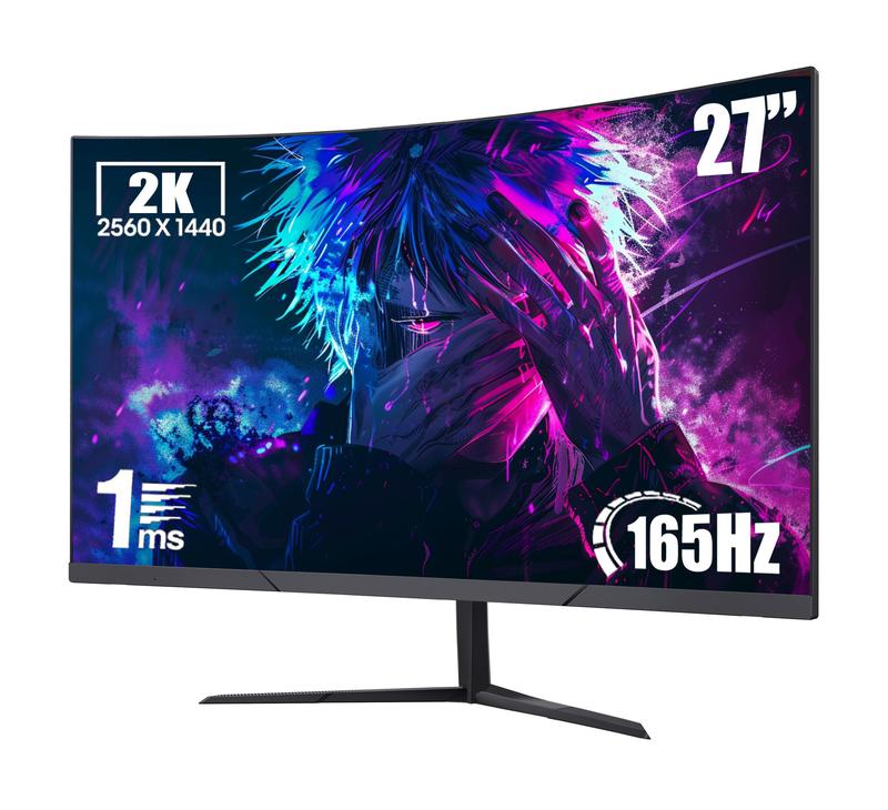 Rehisk 27'' 2K QHD 165Hz Curved Gaming Monitor - 2560p, 1ms IPS Panel ...