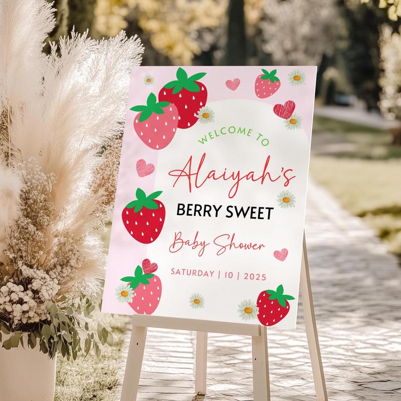 Berry Sweet Welcome Poster for Baby Shower Poster Strawberry Baby ...