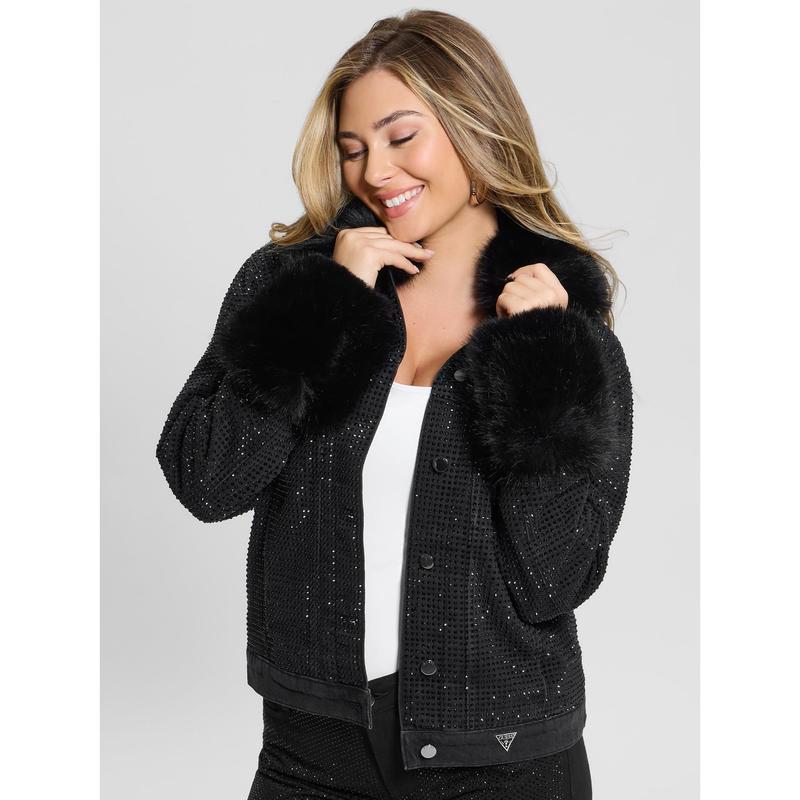 GUESS Female Gilda Rhinestone Denim Jacket - TikTok Shop