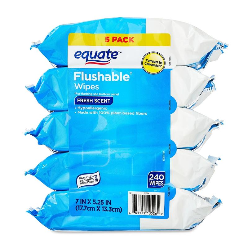 Equate Flushable Wipes, Fresh Scent, 5 packs of 48 wipes, 24 - TikTok Shop