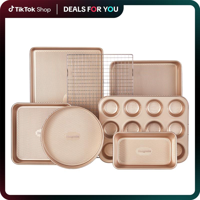 [Dealsforyou] HONGBAKE 7-Piece Diamond-Texture Bakeware Sets,Non-Stick ...