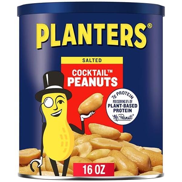 PLANTERS Salted Cocktail Peanuts, Party Snacks, Plant Based Protein ...