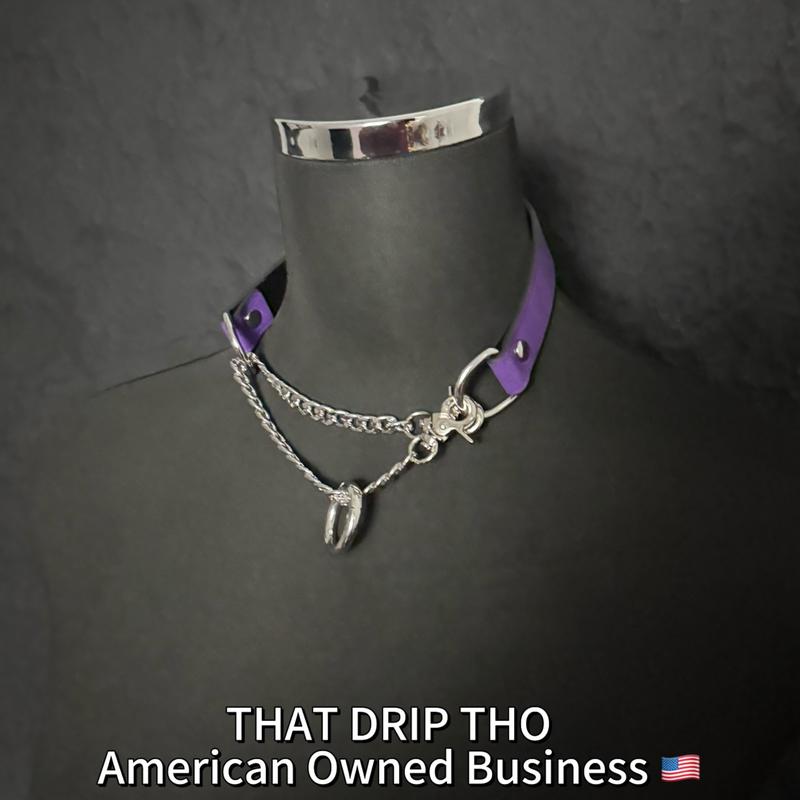 ThatDripTho Purple Leather Choker Necklace with Rings for Men & Women ...