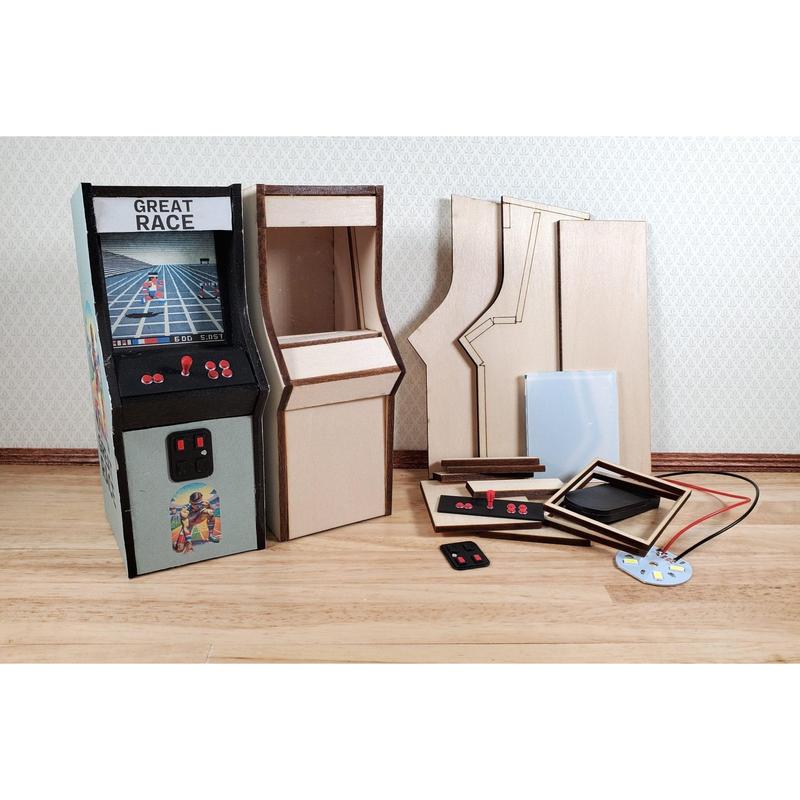 Miniature Arcade Machine DIY KIT Wood 5 1/4" Tall Includes Light ...