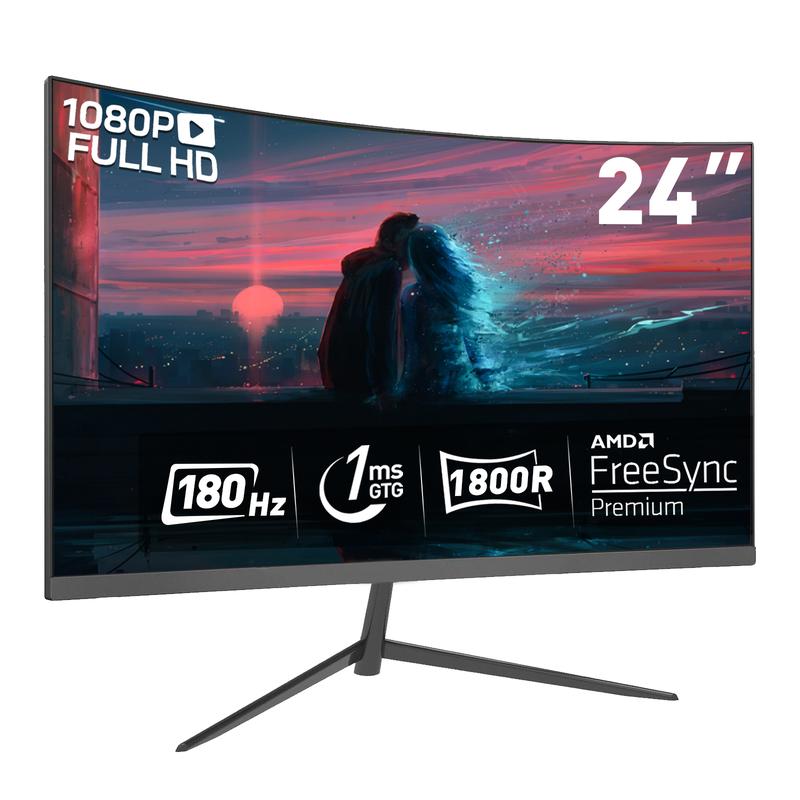 [New]24'' 180hz 1ms Curved Gaming Monitor,1800R FHD 1080P Frameless ...