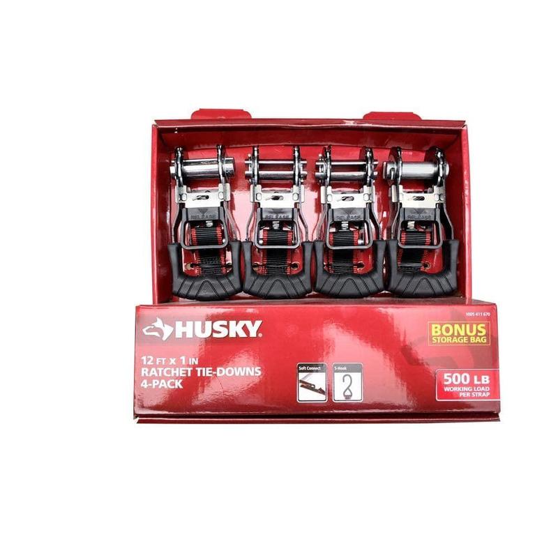 4-Pack 12 ft. Ratchet Tie-Down Straps – 1 in. Wide with S-Hooks, Strong ...