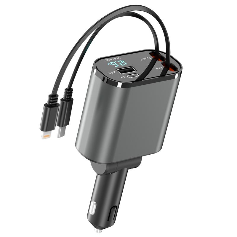 4-in-1 Retractable Car Charger, 100W USB-C Fast Car Phone Charger with ...