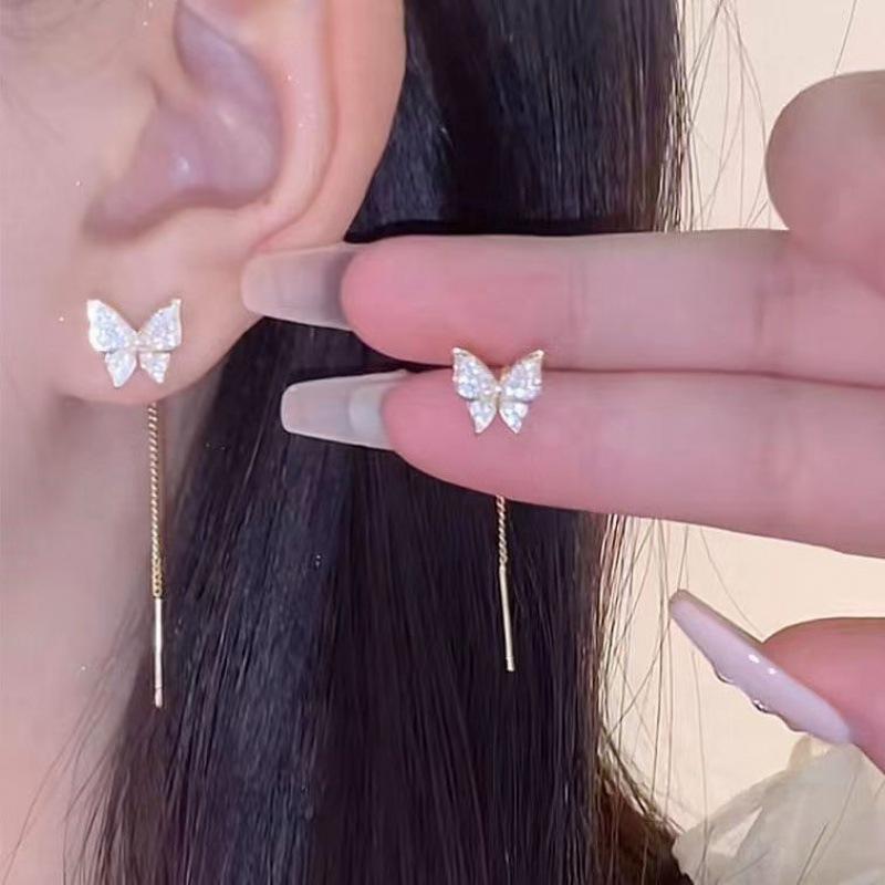 925 Silver Needle Long Tassel Butterfly Earrings - TikTok Shop