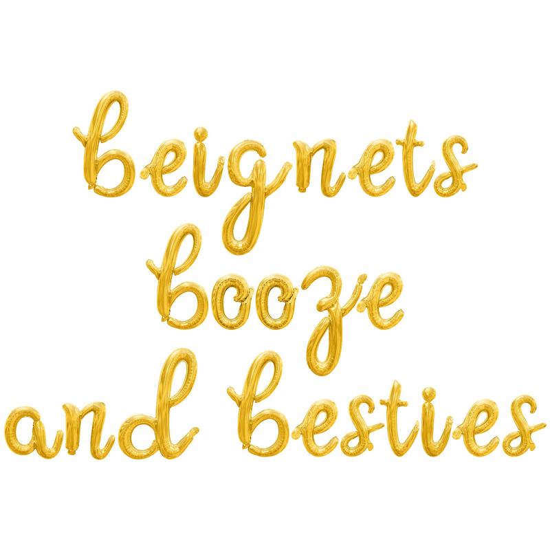 Cursive Script Letter Balloons - BEIGNETS BOOZE AND BESTIES 16" Inch ...
