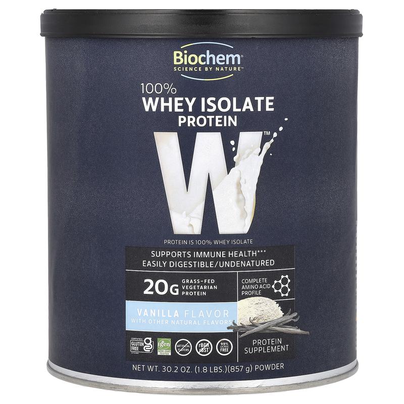 Biochem 100% Whey Isolate Protein Powder, Vanilla, 1.8 lbs (857 ...