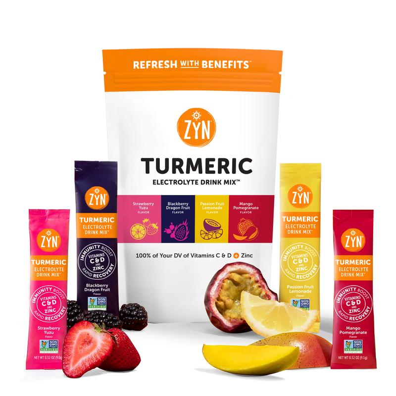 ZYN Turmeric Electrolyte Drink Mix Hydration Variety Pack of (8), with ...