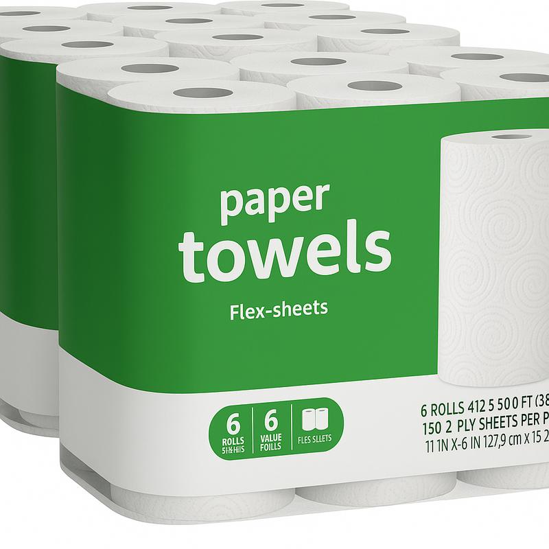 2-Ply Flex-Sheets Paper Towels, 12 Basics Rolls = 32 Regular Rolls ...