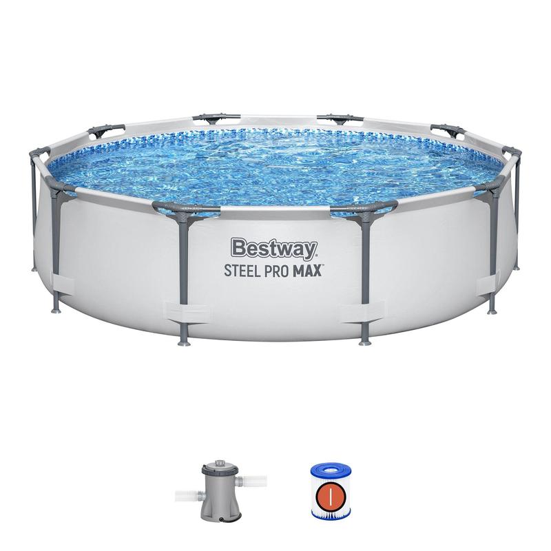 Bestway Steel Pro MAX Round Above Ground Outdoor Swimming Pool with ...