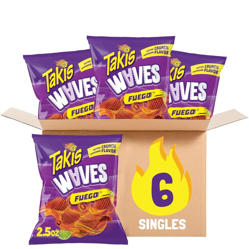 Takis Fuego Waves 6 pc \/ 2.5 oz Snack Size Multipack, Hot Chili Pepper ...