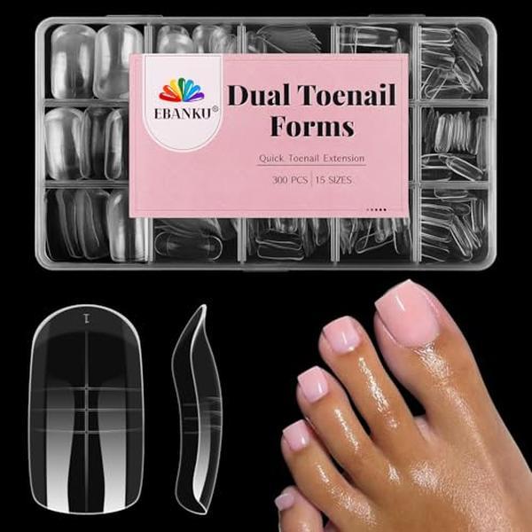300 Pcs Toe Dual Nail Forms for Poly Extension Gel, EBANKU Toenail ...