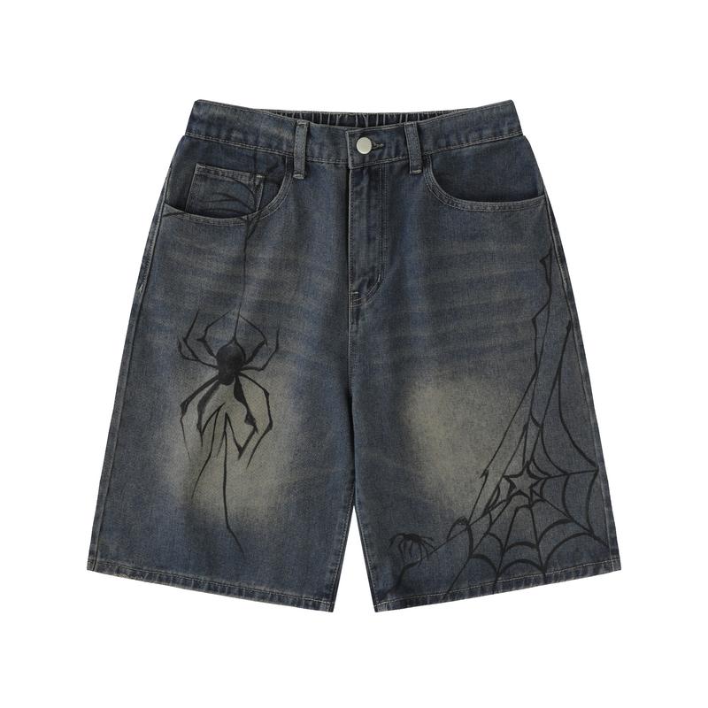 Y2K Jean Jorts Spider Baggy Casual Loose Straight Wide Leg Shorts ...