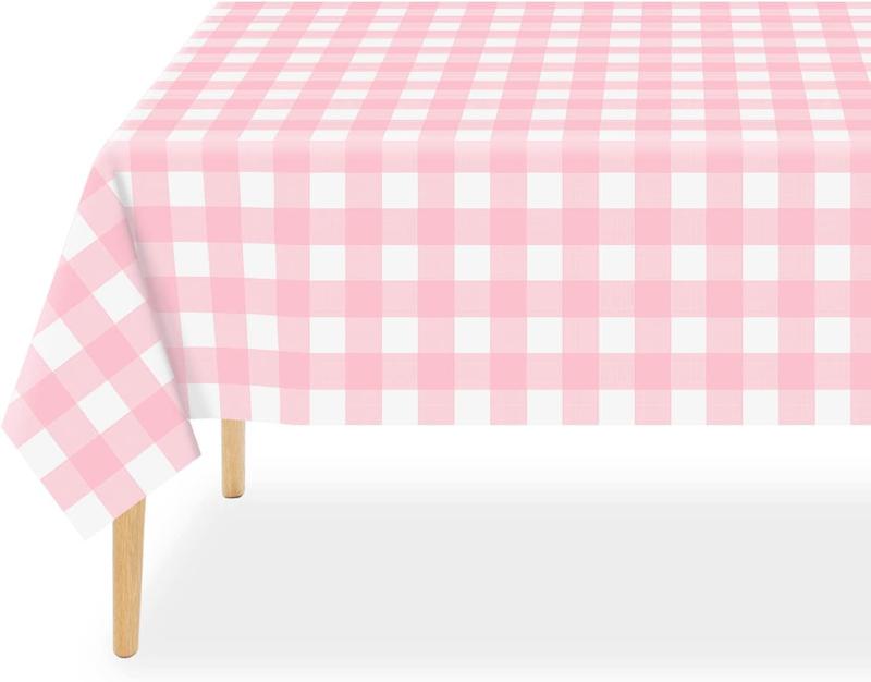 QIKSION Pink Gingham Tablecloth Disposable 2 Pack, 54 X 108 Inch Pink ...
