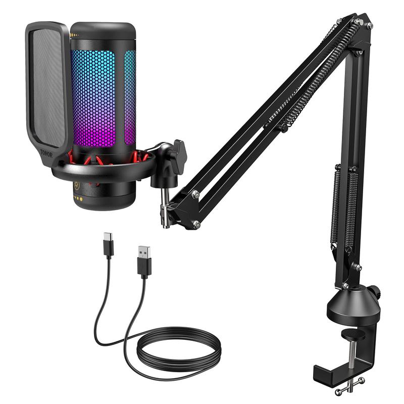 TONOR TC310 Gaming USB Microphone Set with Boom Arm, RGB Lighting ...