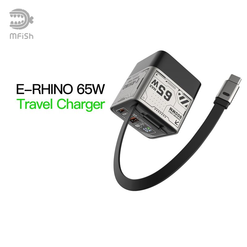 mfish E-RHINO 65W Travel Charger Block with Retractable Type C Cable ...