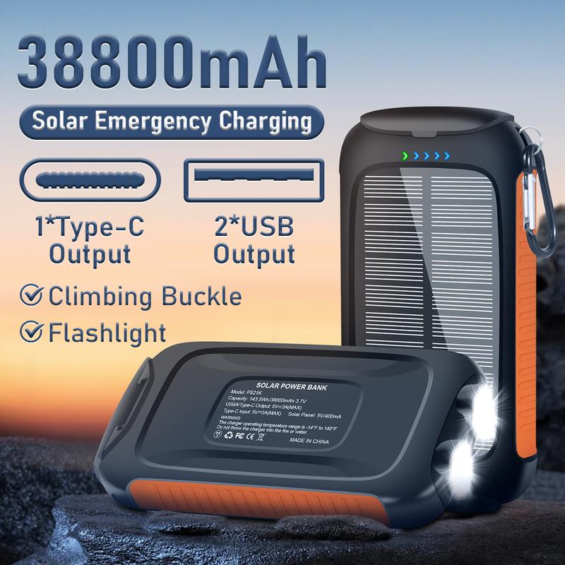 Solar Charger Power Bank, waterproof portable charger with USB-C ...