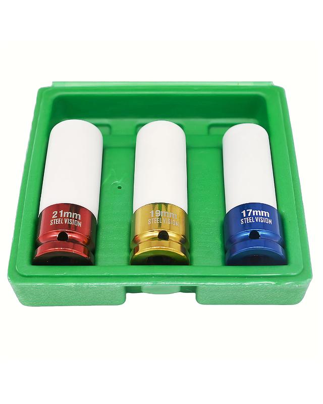 1/2" Drive Lug Nut Impact Socket Set, 3-Piece Metric (17mm, 19mm ...