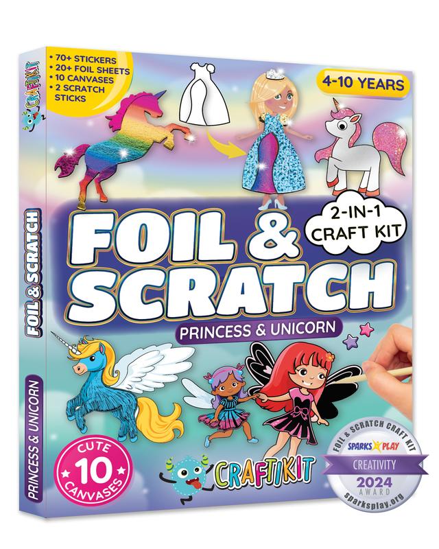 Craftikit Foil & Scratch Craft Kit for Kids Ages 4-10 Princess ...