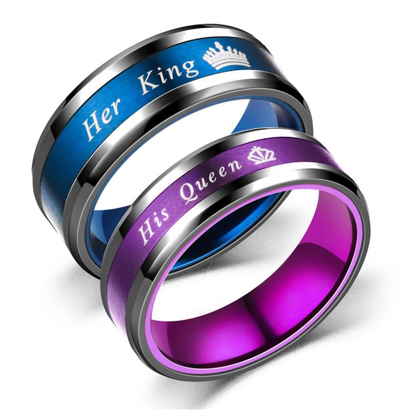 Matching Rings Her King/His Queen Couple Rings, Stainless Steel ...