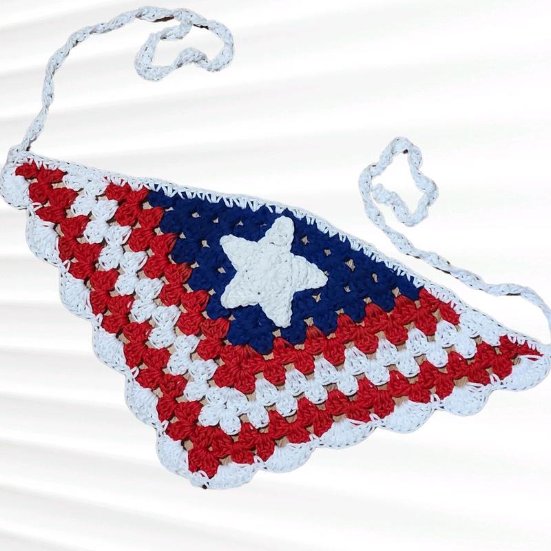 Handmade Crochet Puerto Rico Hair Bandana with Star Design and Red ...