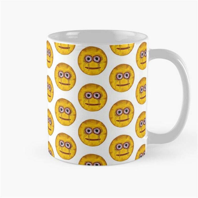 Cursed Emoji Tiled Mug: Scary Meme Ceramic Coffee Cup - Funny Comedy ...