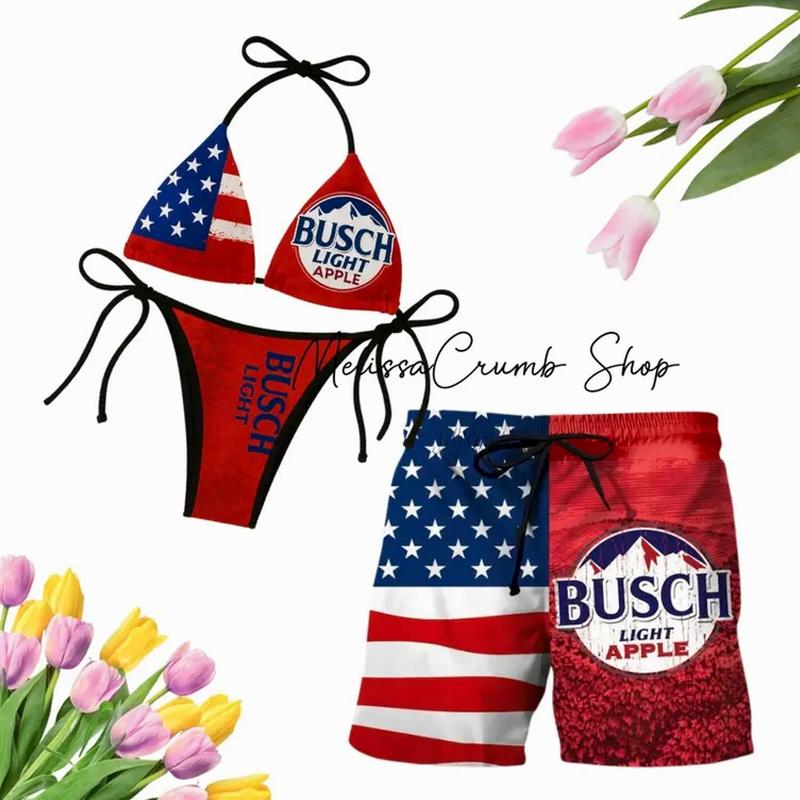 Matching Busch Light Apple-4th of July Swimsuits for Couples - Swim Bra ...