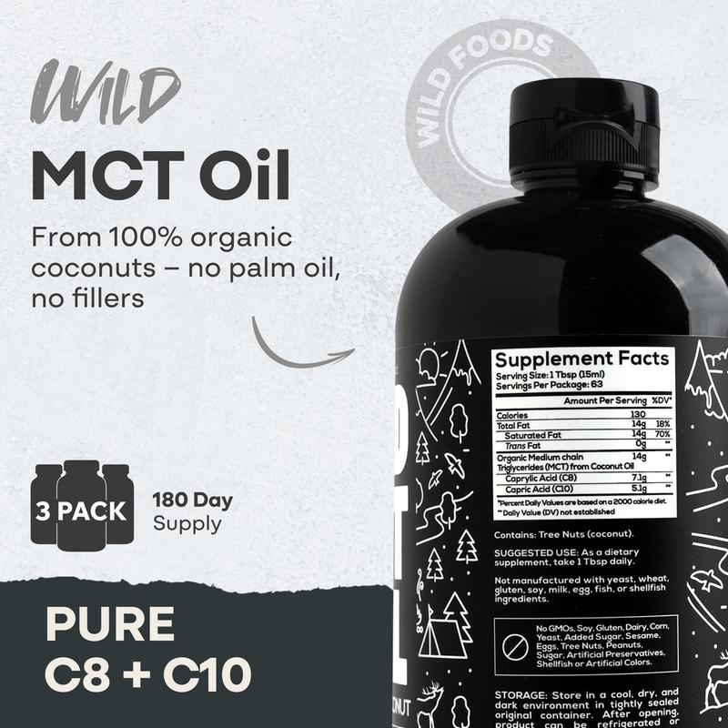 Wild Foods Organic MCT Oil C8/C10 Blend 32oz BPA-Free Bottle - TikTok Shop