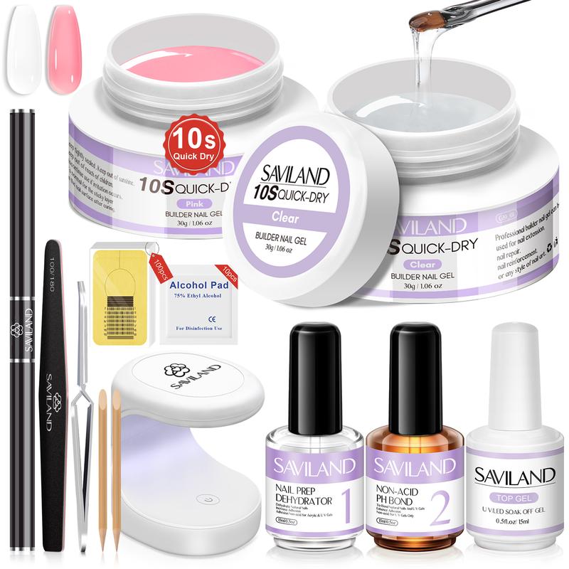 Saviland Quick-dry Builder Nail Gel Kit - Clear Pink Builder Hard Gel ...