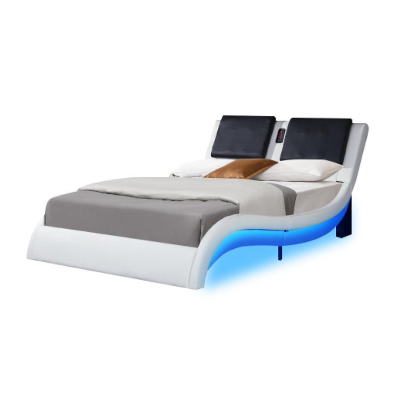 Bluetooth connection bed frame White led bed MDF bed leather - TikTok Shop