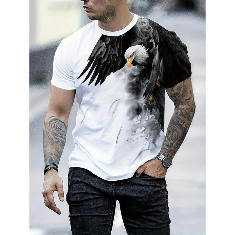 Lightweight 3D Eagle Print T-Shirt - Men's Summer Casual Crew Neck Short Sleeve - Machine ...